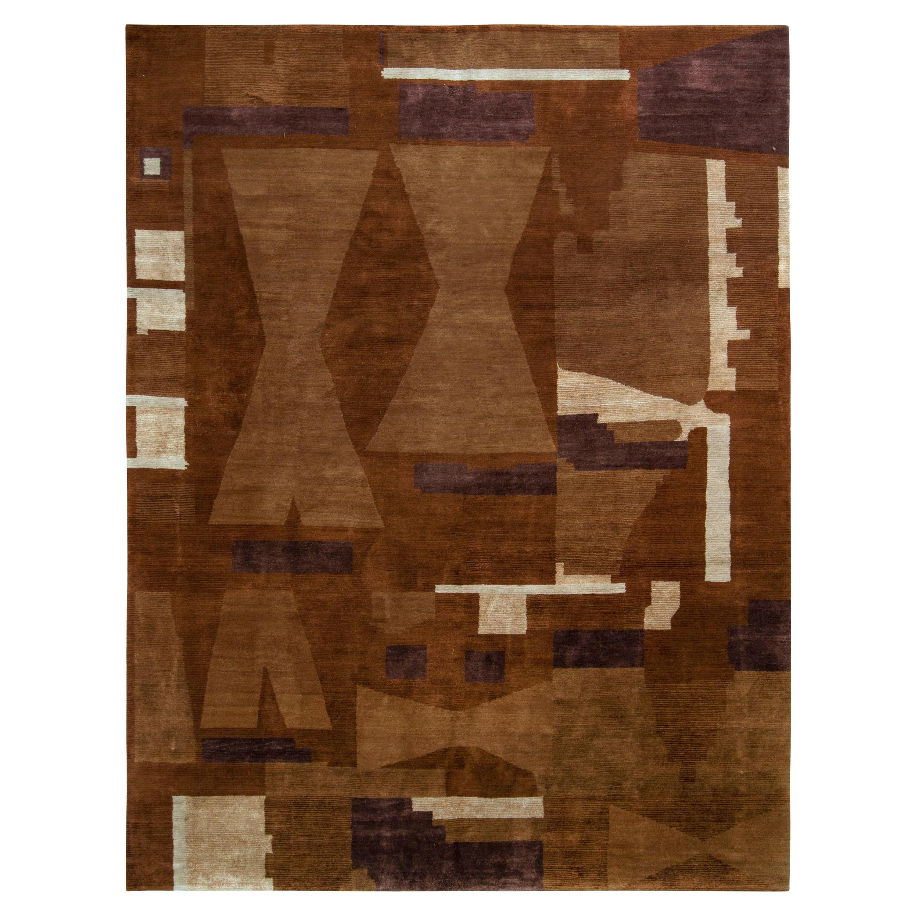 Rug and Kilim’s Cubist Style Modern Rug in Beige Brown Geometric ...