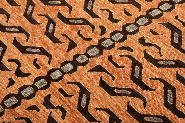 Rug and Kilim’s Custom Tiger Rug in Blue, Orange Pictorial Pelt Pattern ...