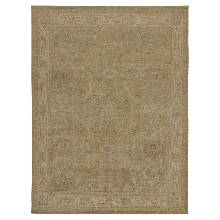 Rug and Kilim’s Distressed Custom Rug Design in Green with Beige and ...