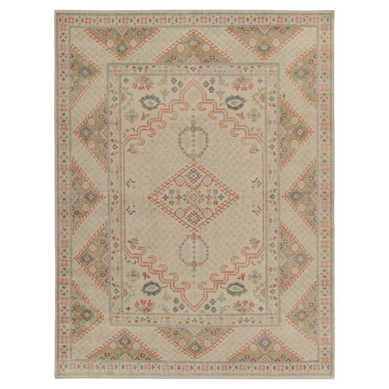 Rug and Kilim’s Distressed Ghiordes Style Rug in Greige, Green, Red ...
