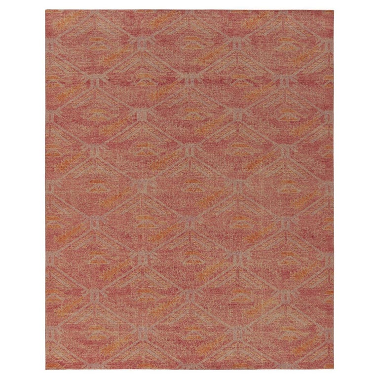 Rug and Kilim’s Distressed Kuba Style Rug in Red with Orange Tribal ...