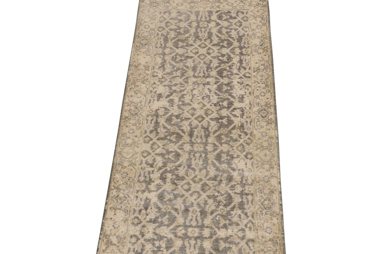 Rug and Kilim’s Distressed Persian Style Runner in Gray with Beige ...