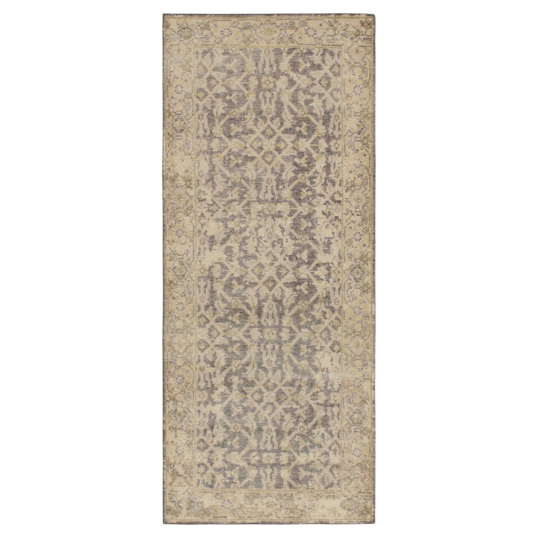 Rug and Kilim’s Distressed Persian Style Runner in Gray with Beige ...