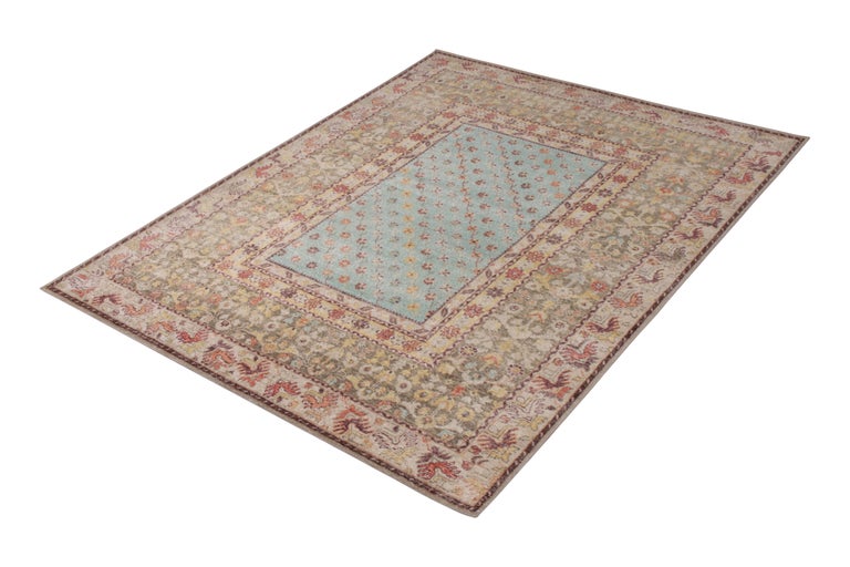Rug and Kilim’s Distressed Style Abstract Rug in Pink and Blue All Over ...