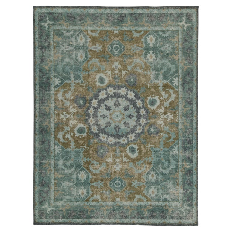Rug and Kilim’s Distressed style Rug in Blue Medallion Pattern For Sale ...