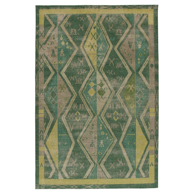 Tapis de style vieilli de Rug and Kilim motifs gomtriques verts et ...