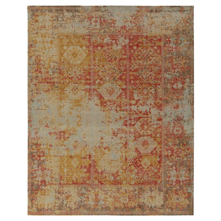 Rug and Kilim’s Distressed Style Rug in Red, Gold and Blue Tribal ...