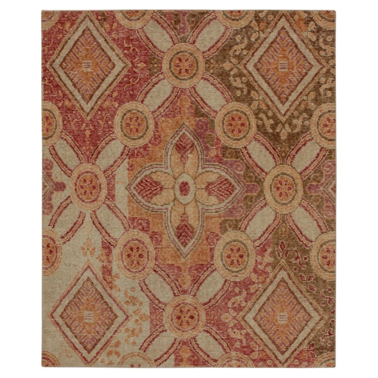 Rug and Kilim’s Distressed Style Rug in Red, Green, Gold, White ...