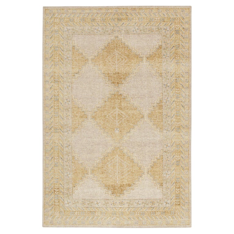 Rug and Kilim’s Distressed Tribal style rug in Gold, Gray and Blue ...