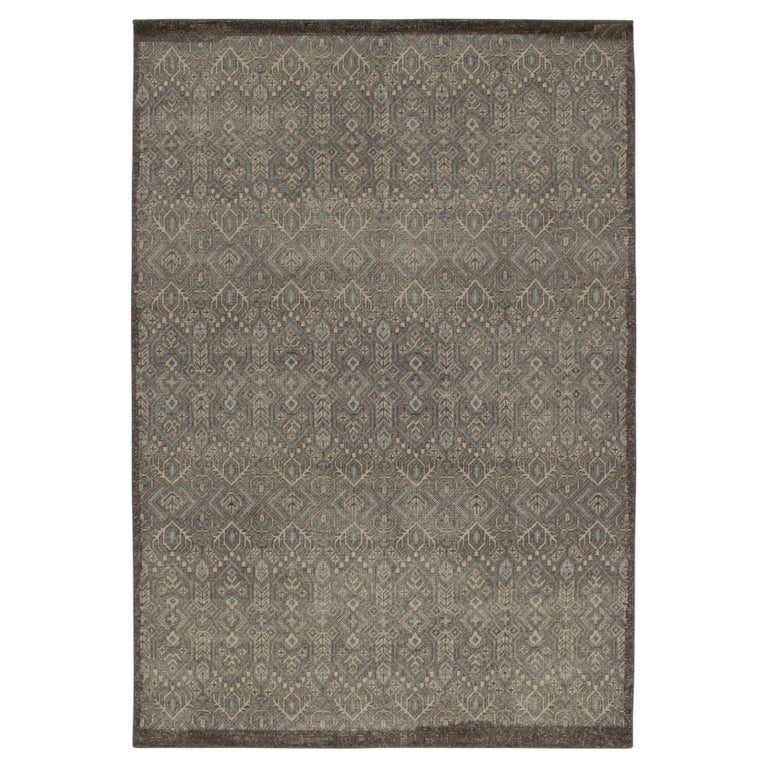Rug and Kilim’s Distressed Tribal Style Rug in Grey and Blue Geometric ...