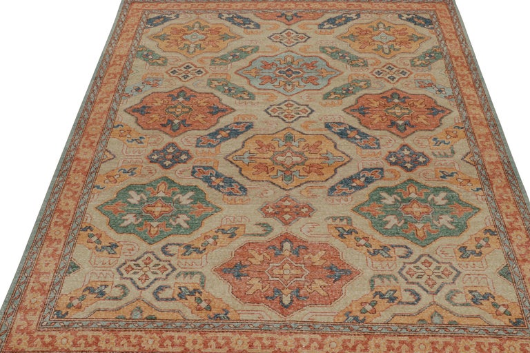 Rug and Kilim’s Distressed Tribal Style Rug in Rust and Teal Medallion ...