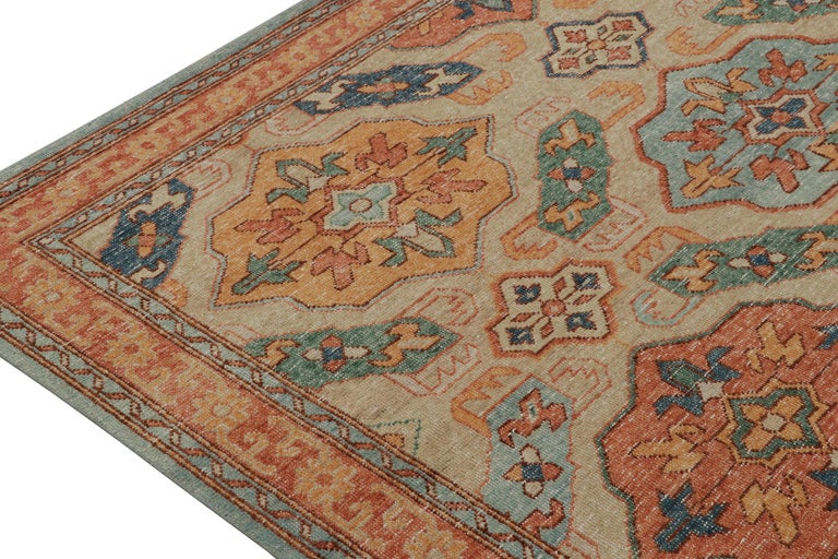 Rug and Kilim’s Distressed Tribal Style Rug in Rust and Teal Medallion ...