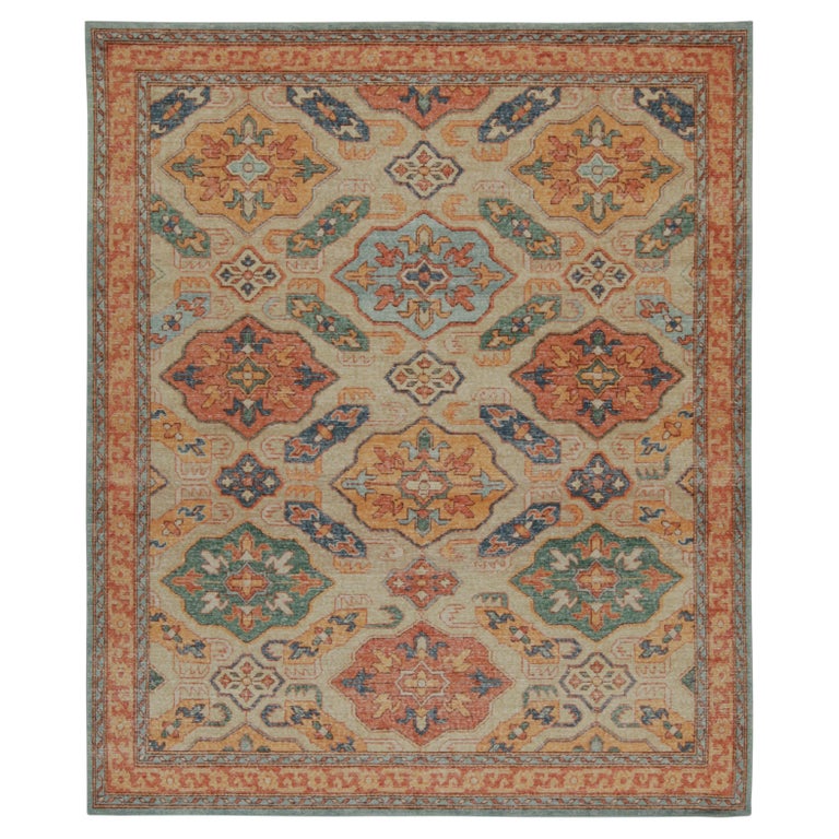 Rug and Kilim’s Distressed Tribal Style Rug in Rust and Teal Medallion Patterns For Sale at 1stDibs
