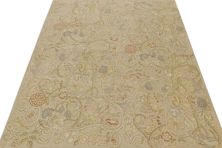 Rug and Kilim’s English Tudor Style Flatweave in Beige with Floral ...