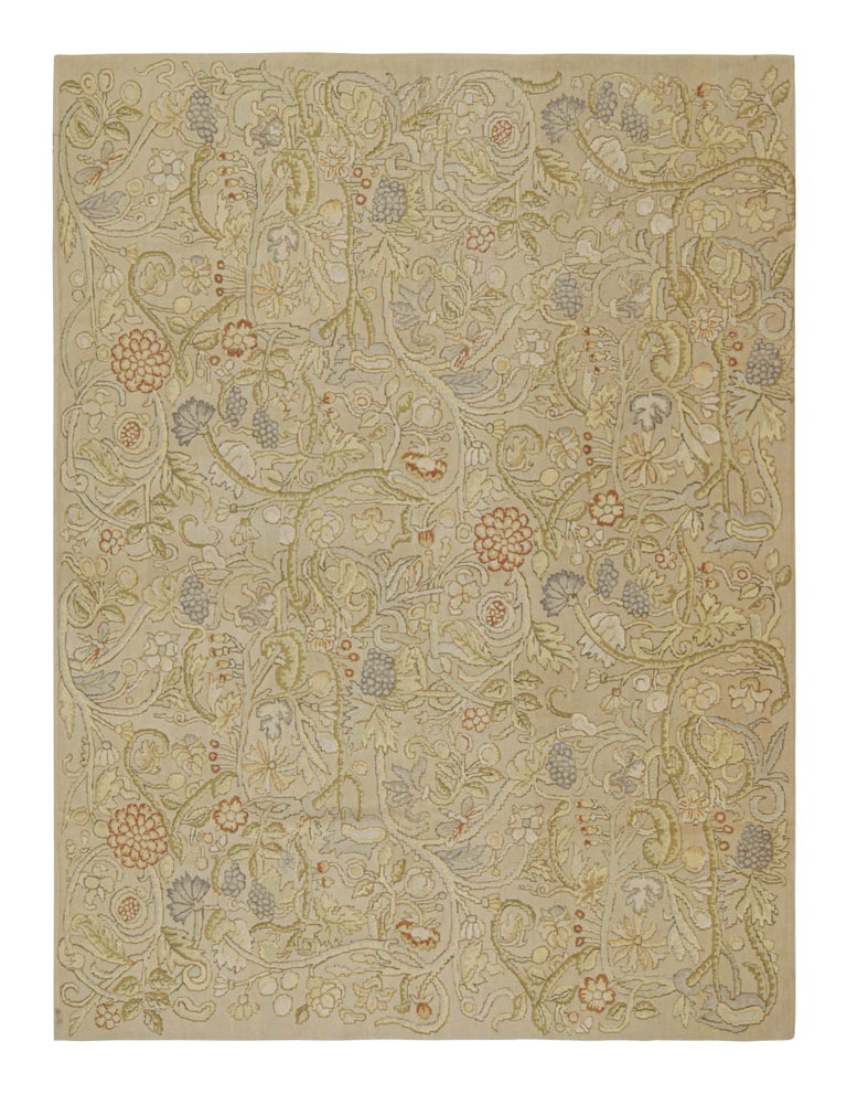 Rug and Kilim’s English Tudor Style Flatweave in Beige with Floral ...