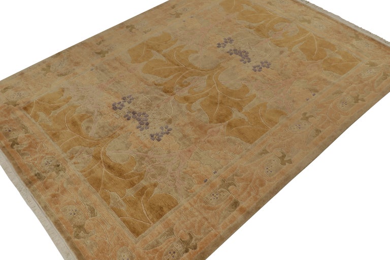 Rug and Kilim’s European Art Nouveau Style Rug in Beige and Gold Floral ...