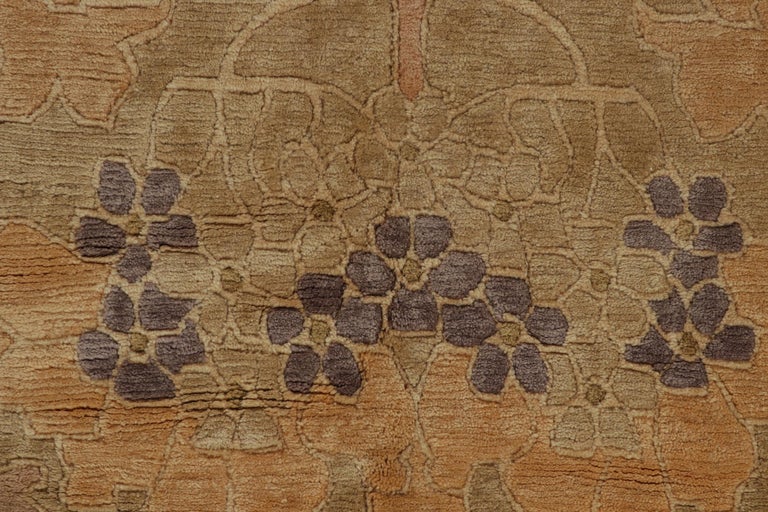 Rug and Kilim’s European Art Nouveau Style Rug in Beige and Gold Floral ...