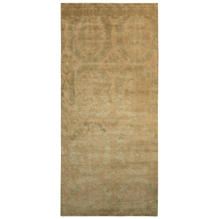 Rug and Kilim’s European Style Rug in Beige-Brown and Green Medallion ...