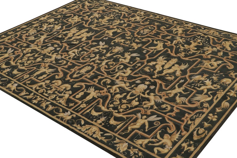 Rug and Kilim’s European Tudor style Flat Weave in Black with Gold ...