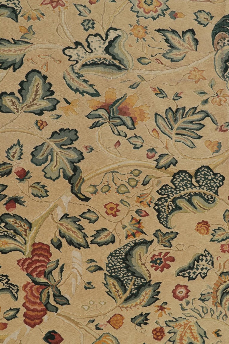 Rug and Kilim’s European Tudor Style Flatweave in Beige with Teal ...