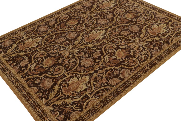 Rug and Kilim’s European Tudor style Kilim in Brown with Gold Floral ...