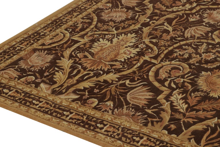 Rug and Kilim’s European Tudor style Kilim in Brown with Gold Floral ...