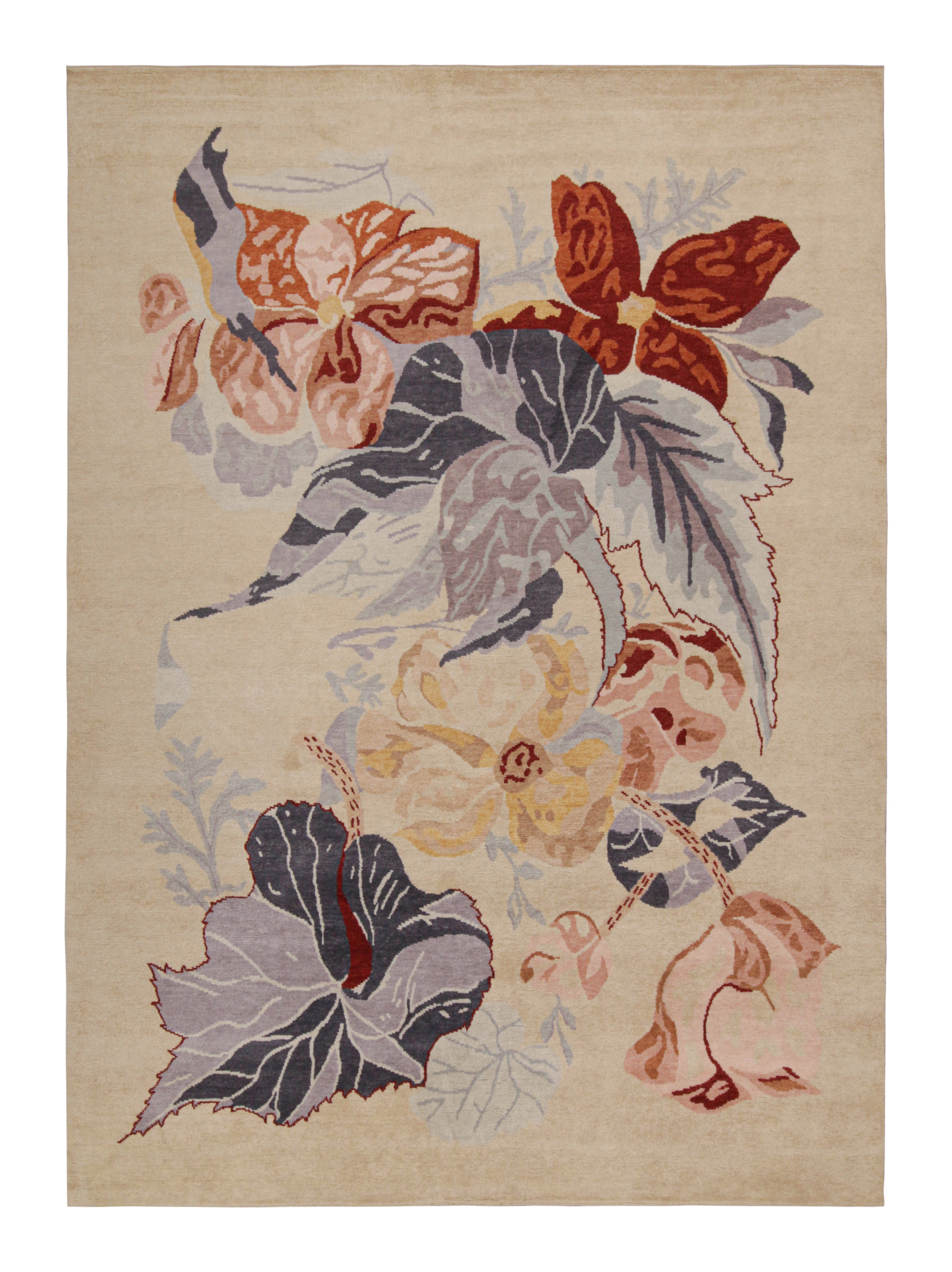 Rug and Kilim’s French Style Art Deco rug in Beige with Red and Blue ...