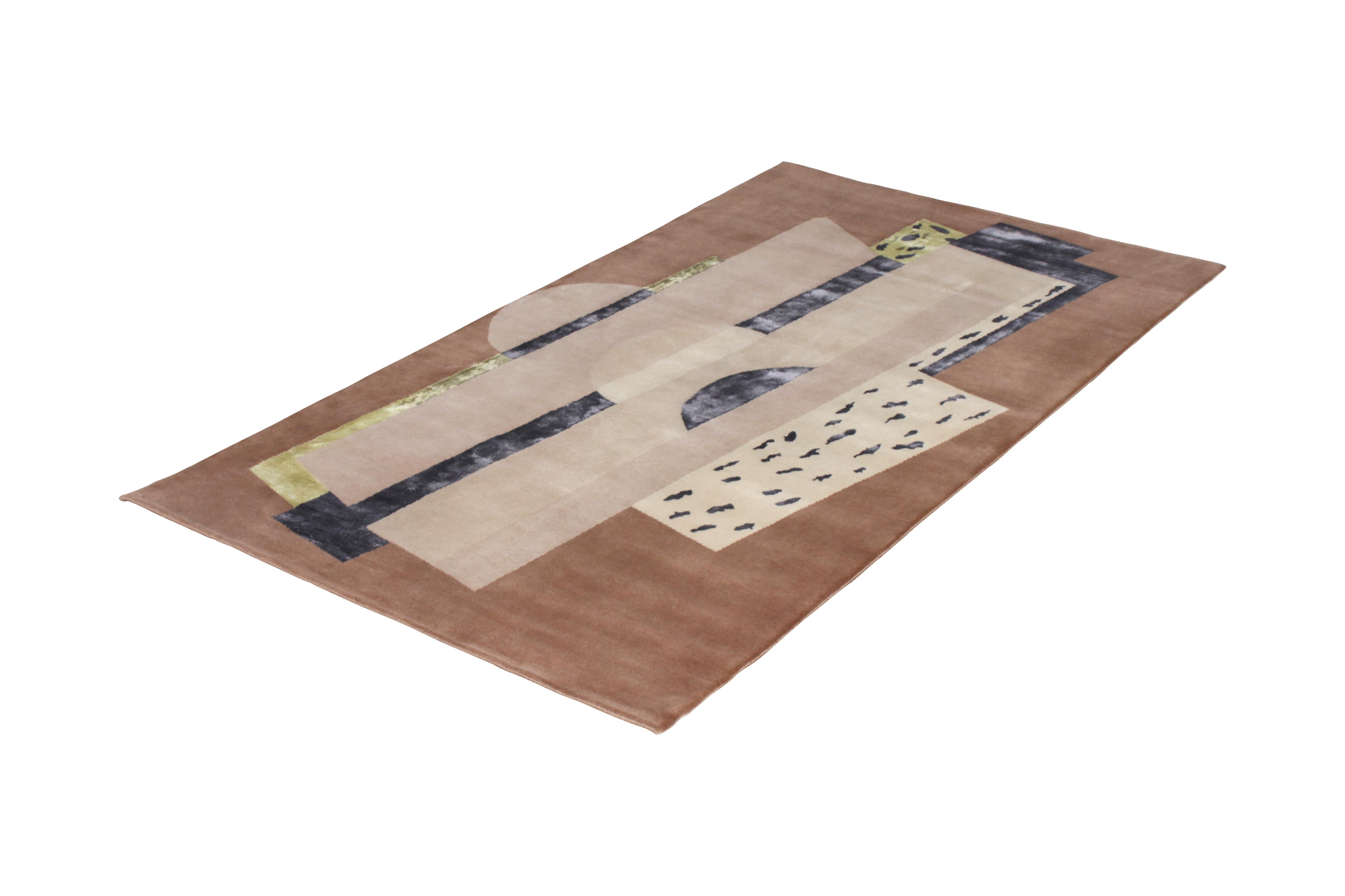 Rug and Kilim’s French Style Art Deco Rug In Brown With Geometric ...