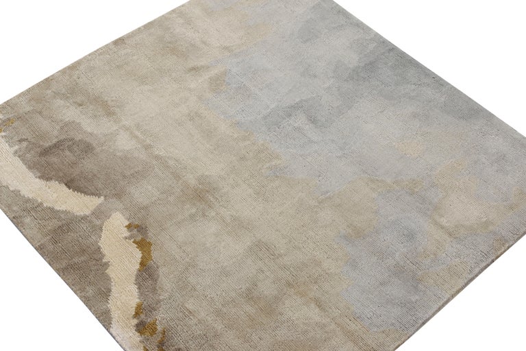 Rug and Kilim’s Hand-Knotted Abstract Accent Rug in Silver, Beige-Brown ...