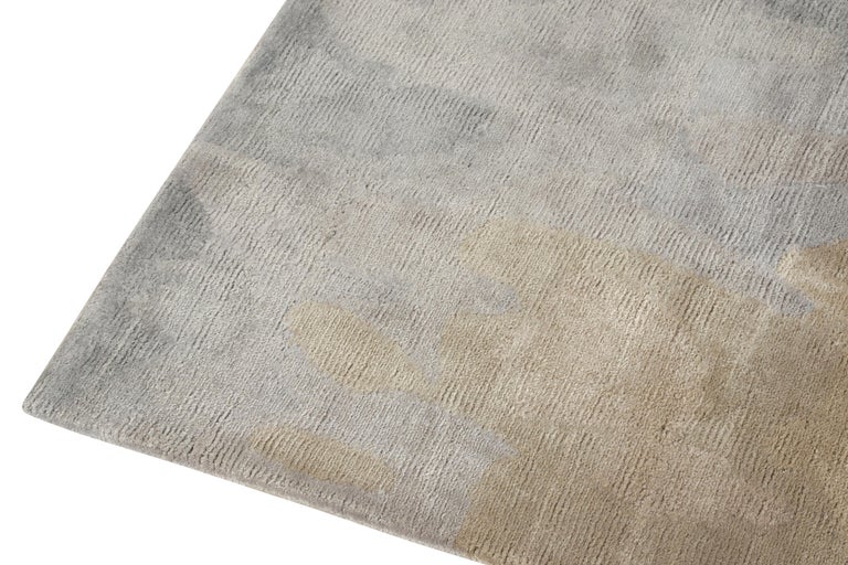 Rug and Kilim’s Hand-Knotted Abstract Accent Rug in Silver, Beige-Brown ...