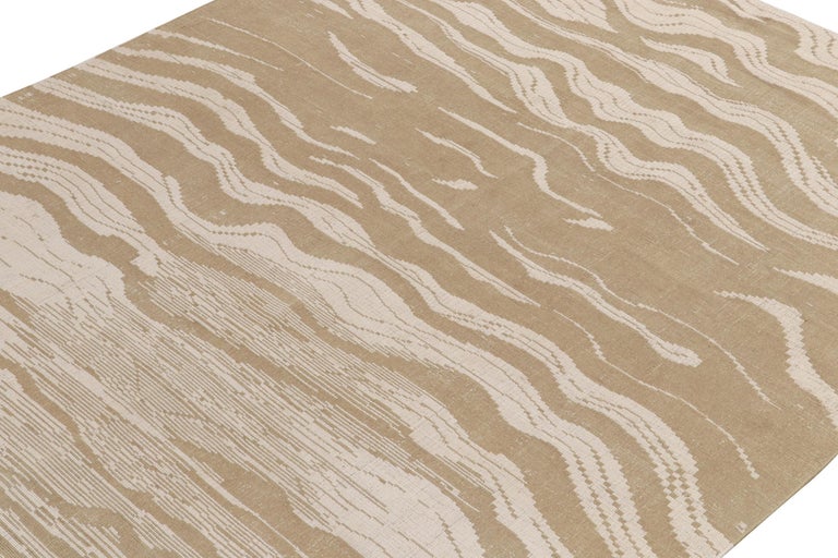 Rug and Kilim's Hand-Knotted Abstract Rug in Beige-Brown Wavy Stripes ...