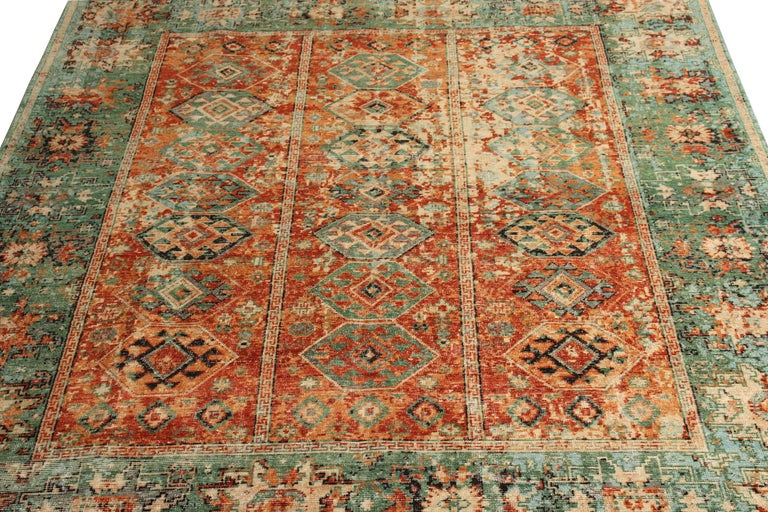 Rug and Kilim's Hand-Knotted Classic Geometric Pattern Rug with Orange ...