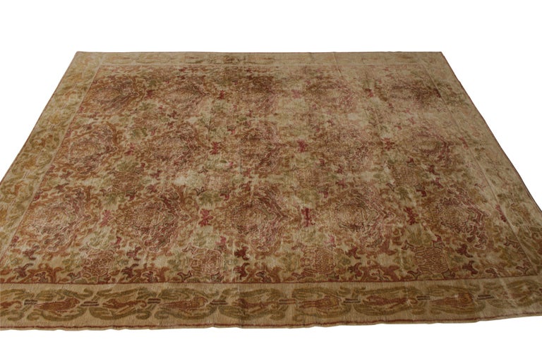 Rug and Kilim's Hand Knotted European Style Rug Beige Brown Pink Floral ...