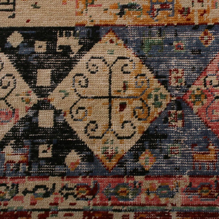 Rug and Kilim’s Homage Geometric Beige-Brown and Blue Wool Custom Rug ...