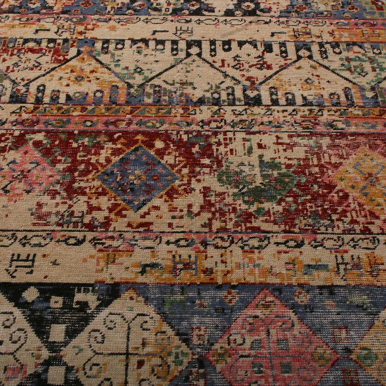 Rug and Kilim’s Homage Geometric Beige-Brown and Blue Wool Custom Rug ...