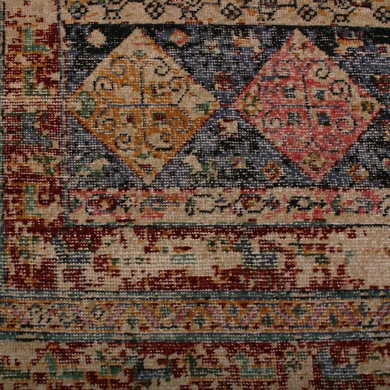 Rug and Kilim’s Homage Geometric Beige-Brown and Blue Wool Custom Rug ...