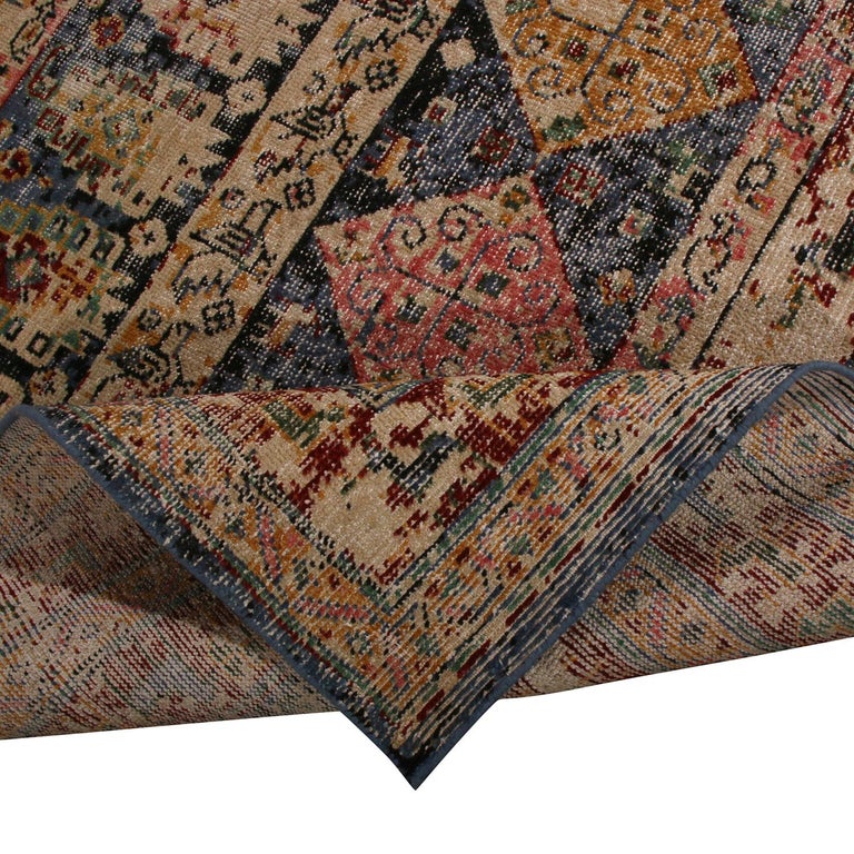 Rug and Kilim’s Homage Geometric Beige-Brown and Blue Wool Custom Rug ...