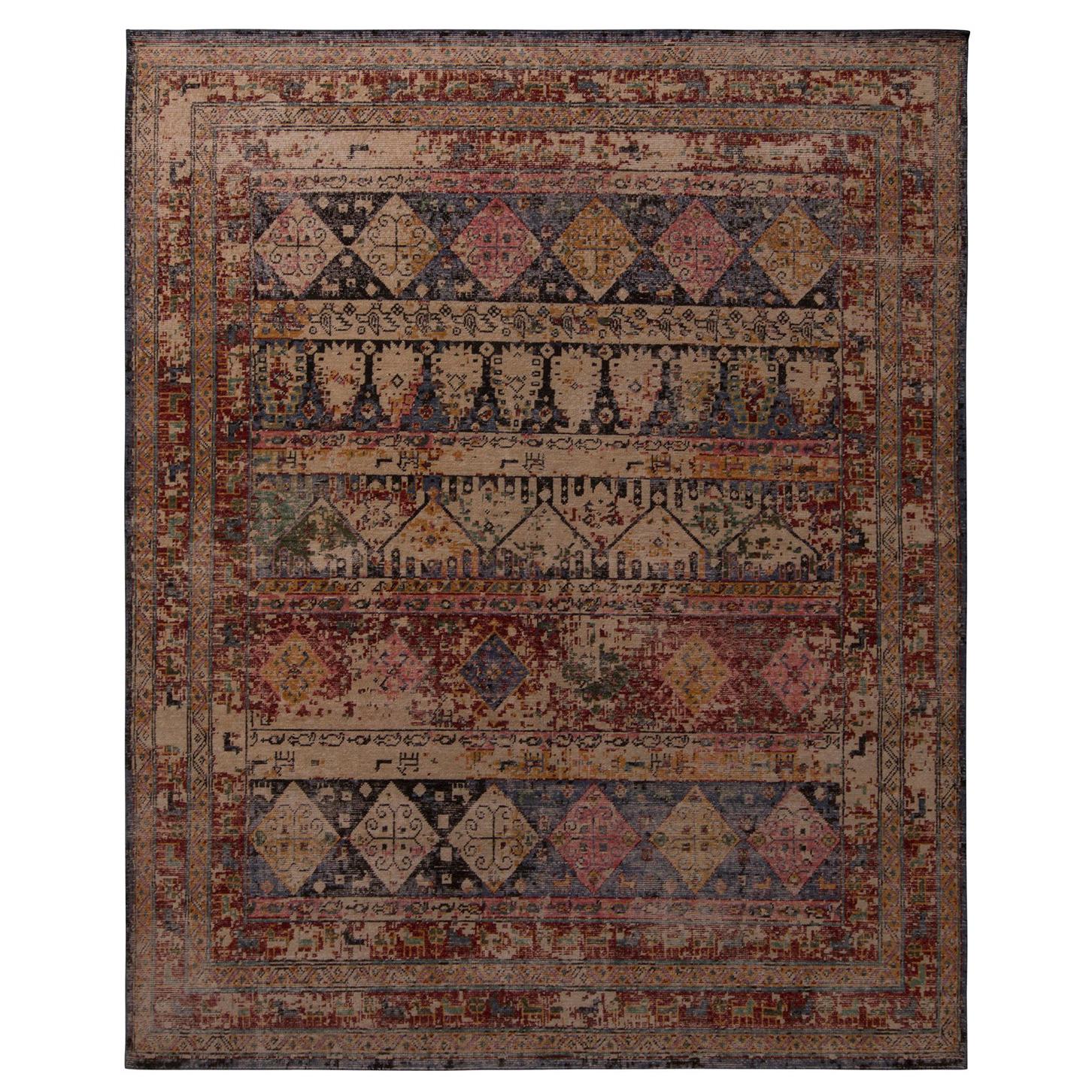 Rug and Kilim’s Homage Geometric Beige-Brown and Blue Wool Custom Rug ...