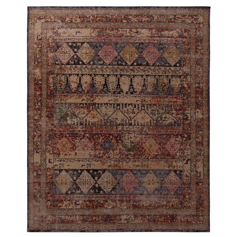 Rug and Kilim’s Homage Geometric Beige-Brown and Blue Wool Custom Rug ...