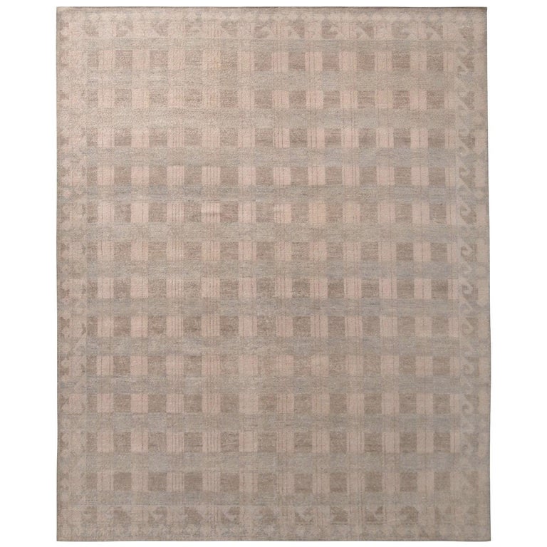 Rug and Kilim’s Homage Geometric Beige Brown Wool Custom Rug For Sale ...
