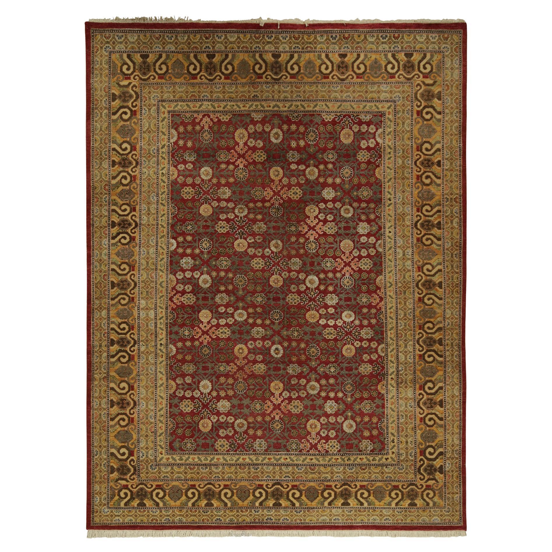 Rug and Kilim’s European Style Rug with Maroon and Gold Floral Pattern ...