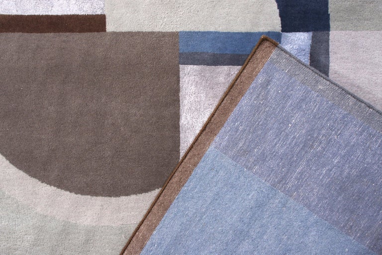 Rug and Kilim's Mid-Century Modern Art Deco Style Rug in Blue and Beige ...