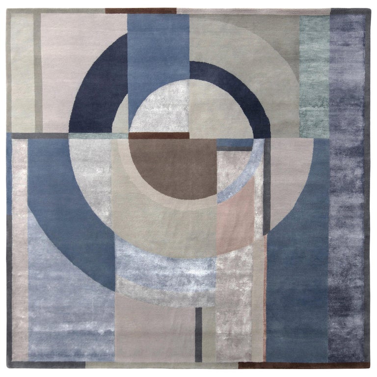 Rug and Kilim's Mid-Century Modern Art Deco Style Rug in Blue and Beige ...