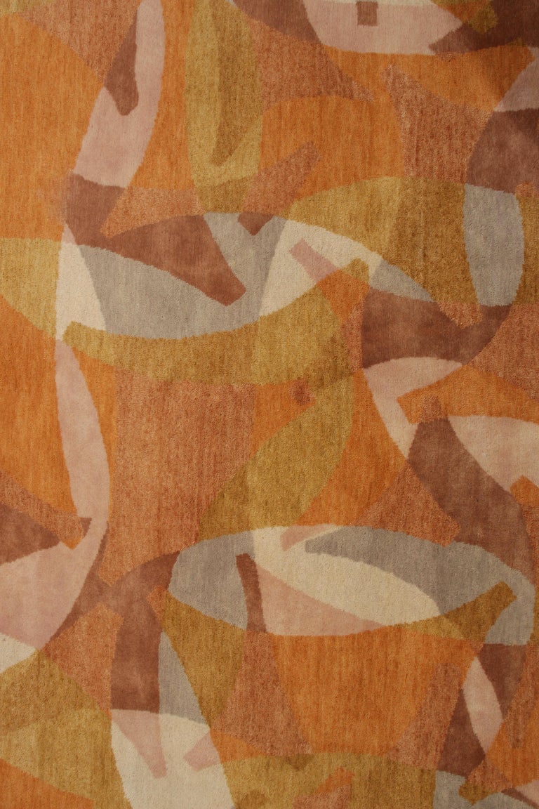 Rug and Kilim’s Mid-Century Modern Rug in Orange-Gold and Brown All ...