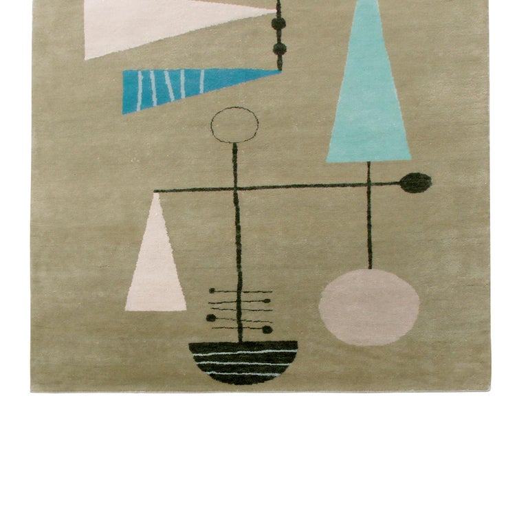 Rug and Kilim’s Mid-Century Modern Style Art Rug, Green, Blue Atomic ...