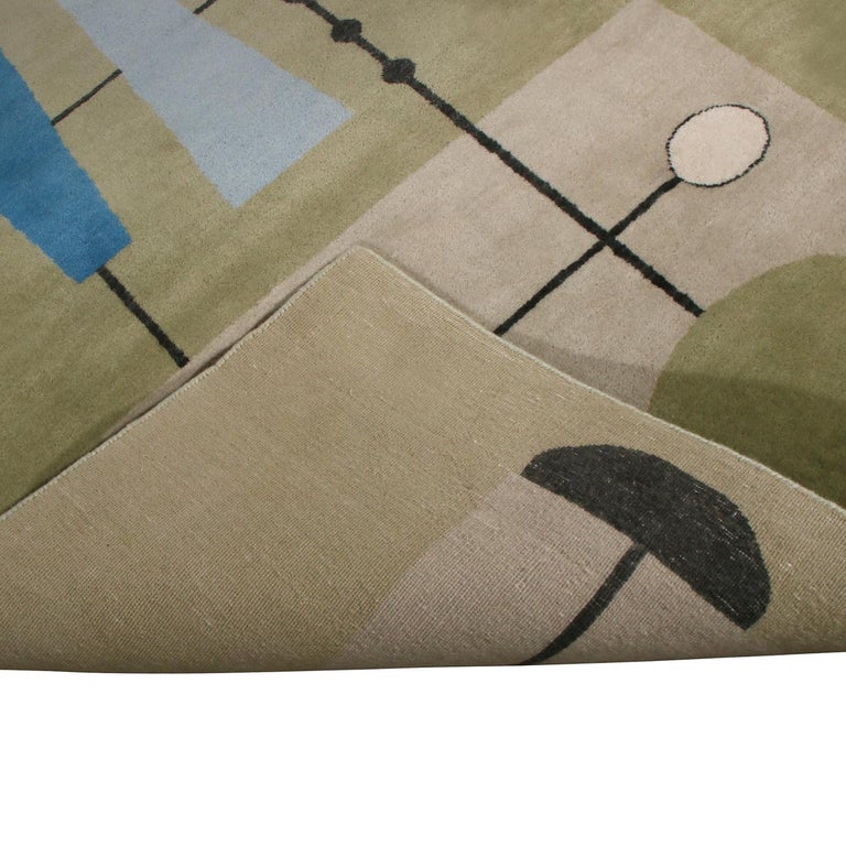 Rug and Kilim’s Mid-Century Modern Style Art Rug, Green, Blue Atomic ...