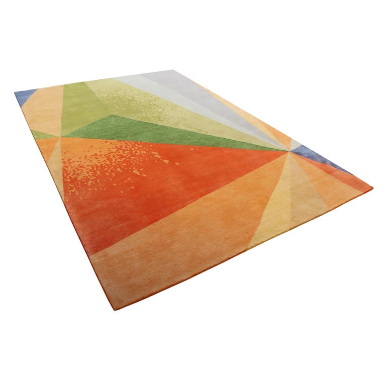 Rug and Kilim’s Mid Century Modern Style Geometric Multicolor Wool And ...