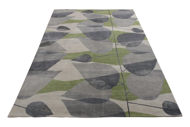 Rug and Kilim’s Mid-Century Modern Style Rug in Gray and Green All Over ...