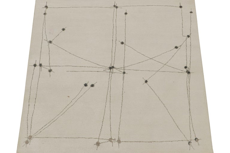 Rug and Kilim’s Mid-Century Modern Style Square Rug in White with Gray ...