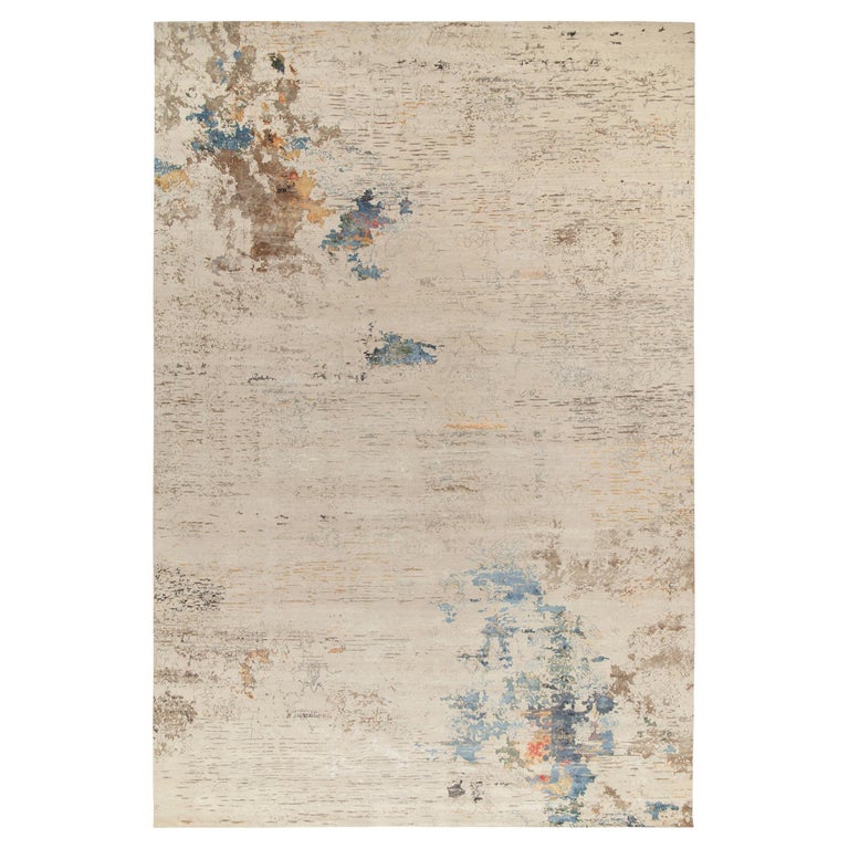 Rug and Kilim’s Modern Abstract Rug in Beige-Brown and Blue Painterly ...